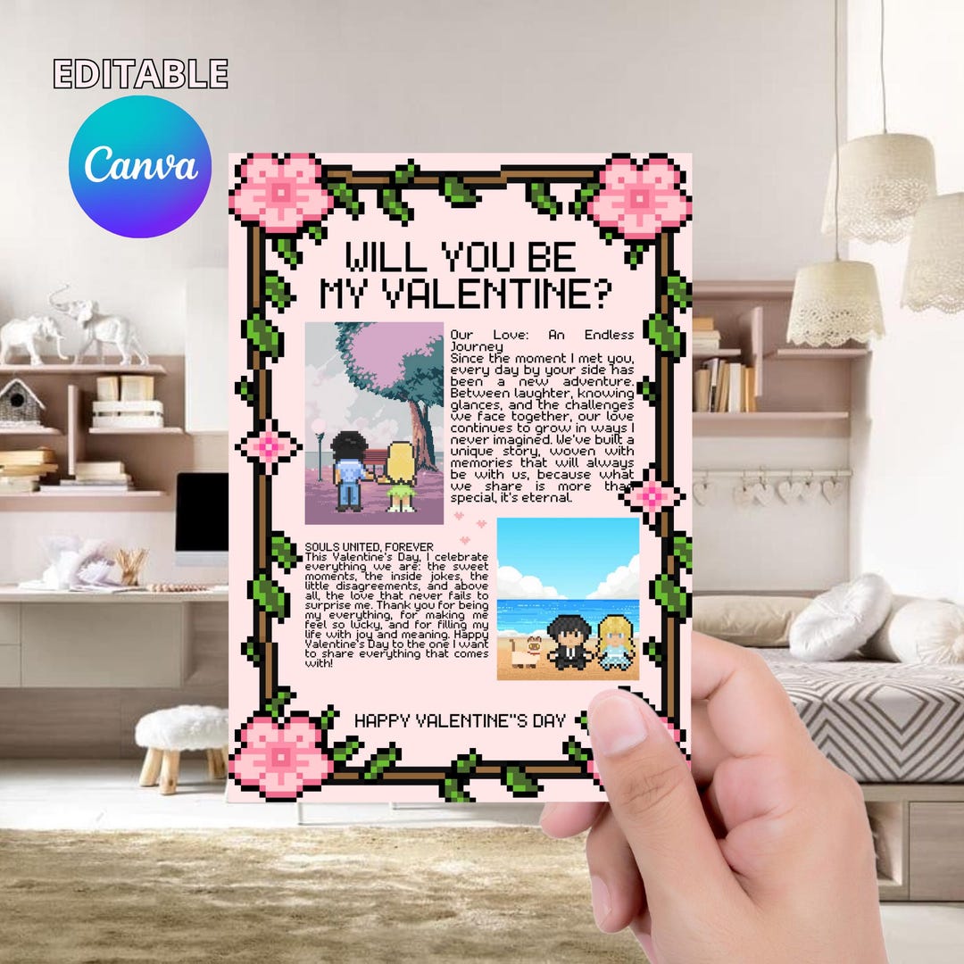 Valentine's Day Pixel Art Template, Editable Canva Template, Custom ...