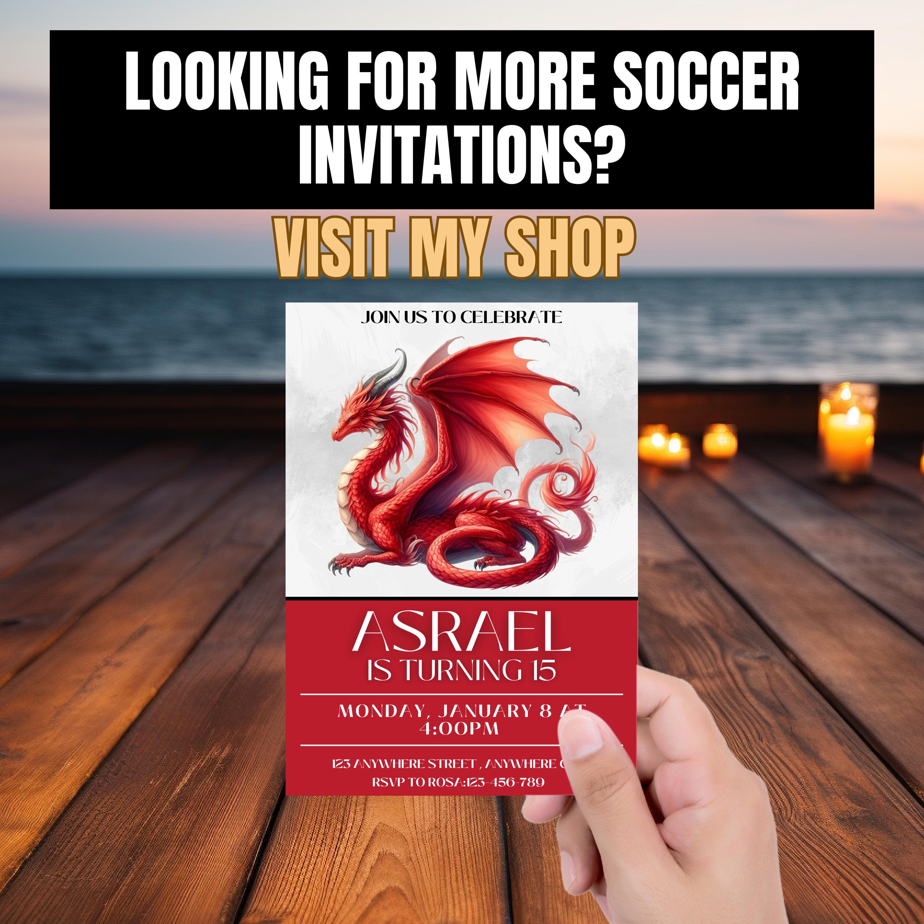 Blue Fantasy Dragon Birthday Invitation, Dragon Invitation Template ...