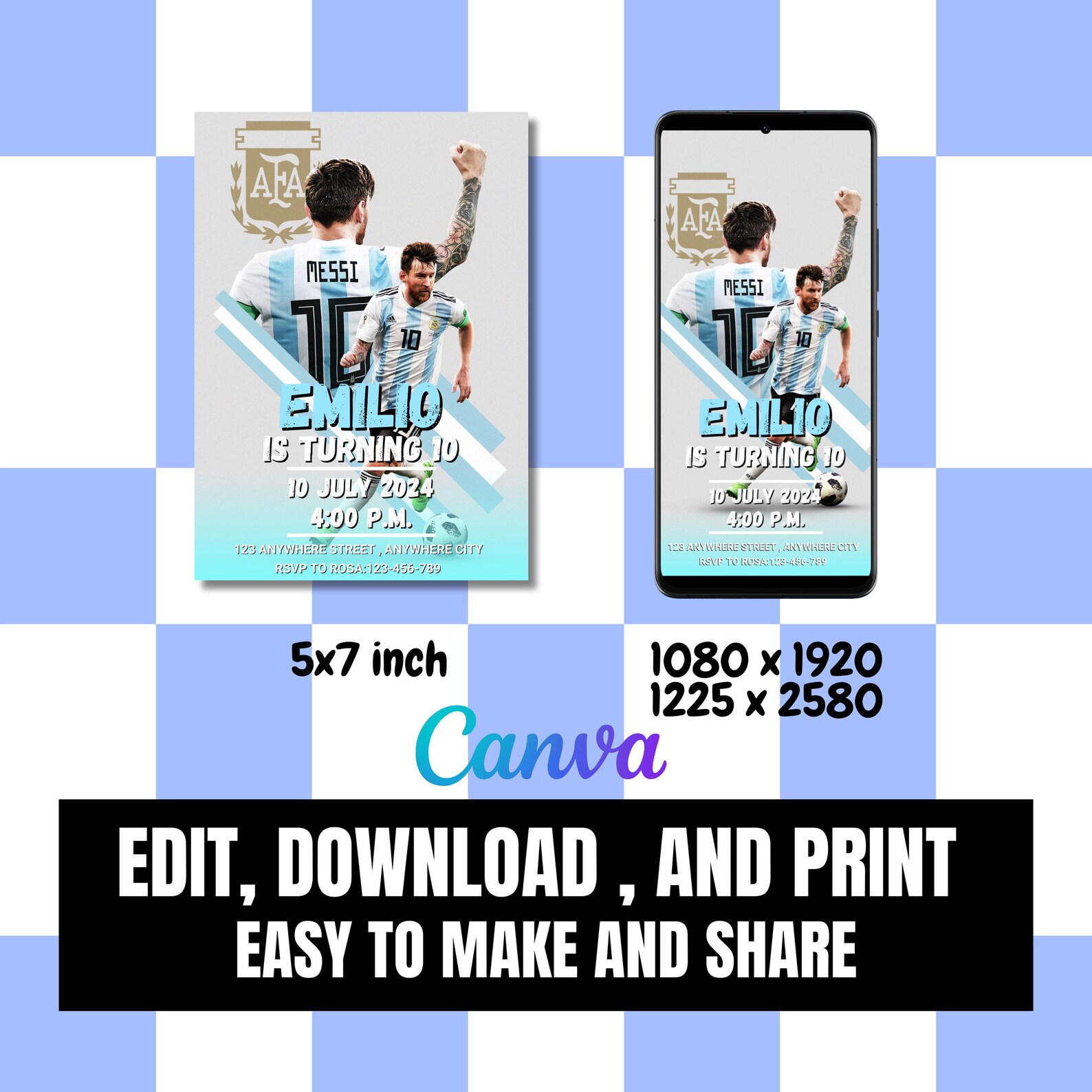 Messi Birthday Invitation, Messi Invitation, Argentinian Soccer Theme ...