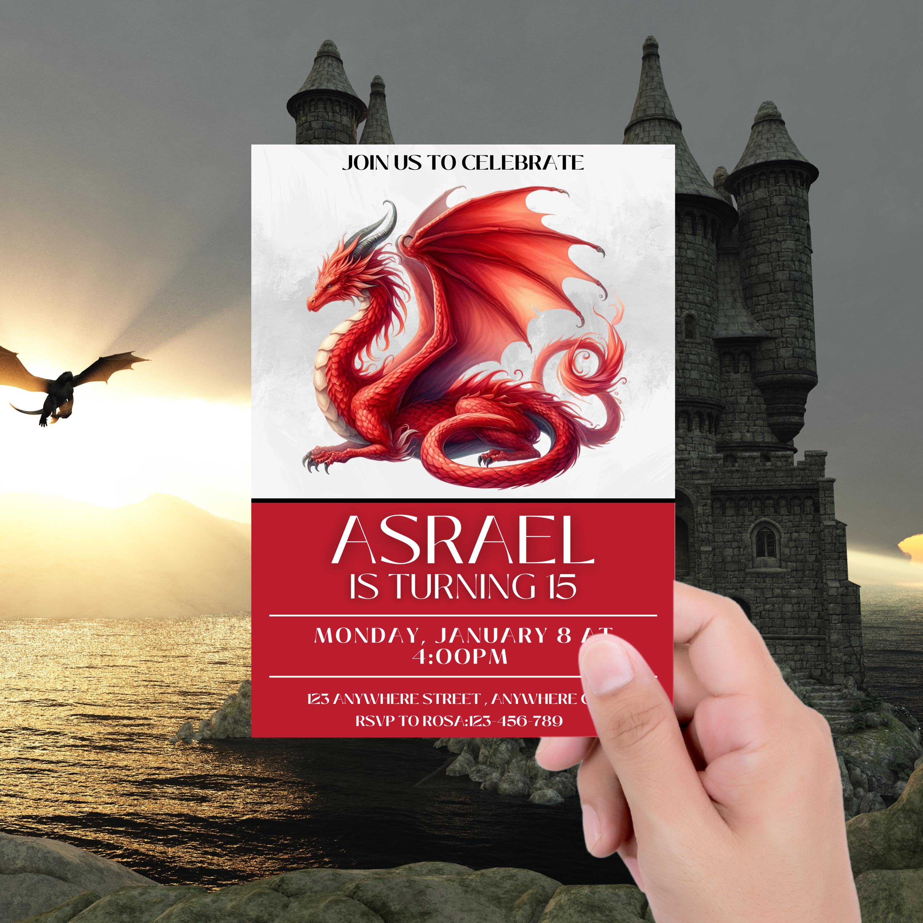 Red Dragon Birthday Invitation, Dragon Invitation Template, Birthday ...