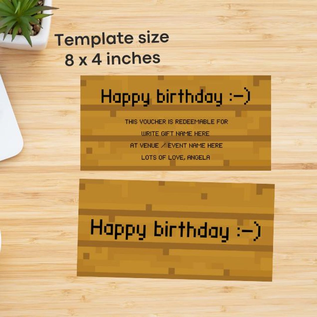 Minecraft Inspired Gift Minecraft Sign Minecraft Birthday Voucher Gift ...