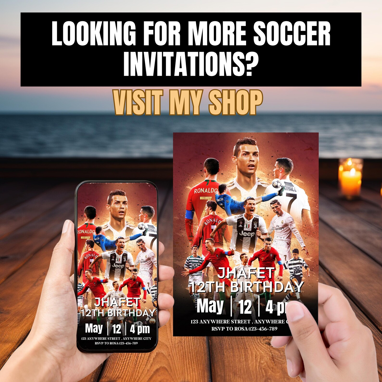 Cristiano Ronaldo Birthday Invitation, Birthday Card, CR7 Invitation ...