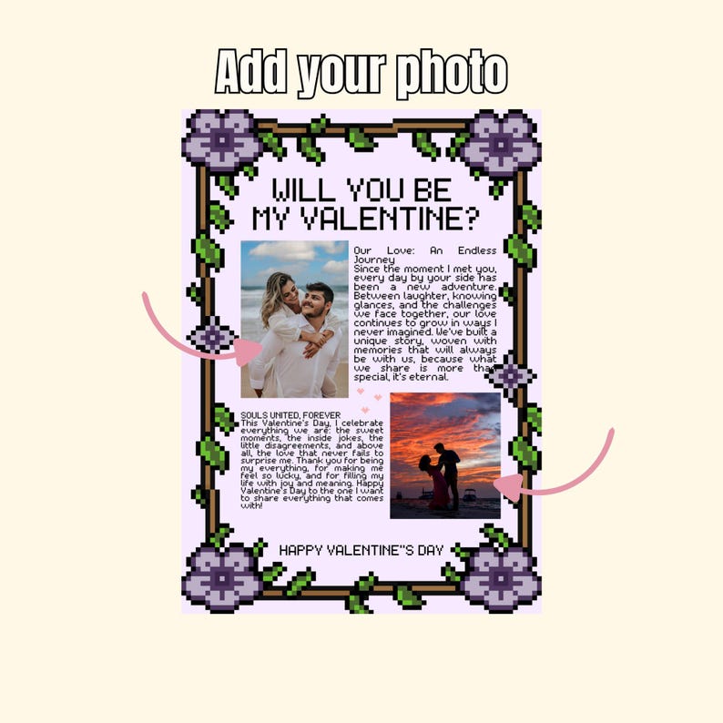 Valentine's Day Pixel Art Template, Editable Canva Template, Custom ...