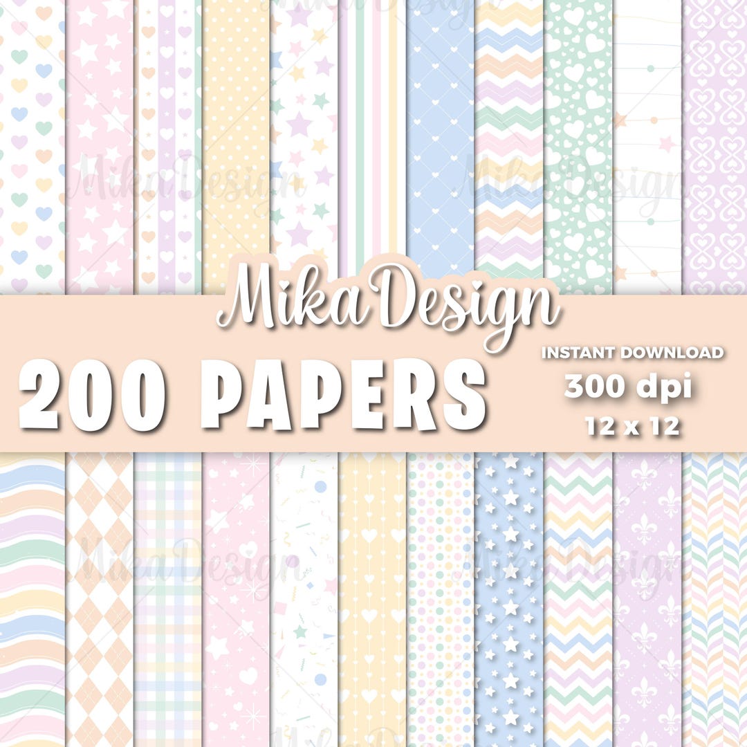 Essential Pastel Digital Paper, Patterns Pastel 200 Papers ...
