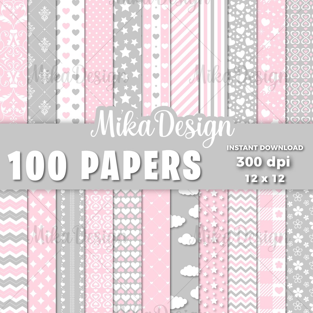 Pink and Gray Digital Paper, Scrapbook Pink and Gray, Pink and Gray ...