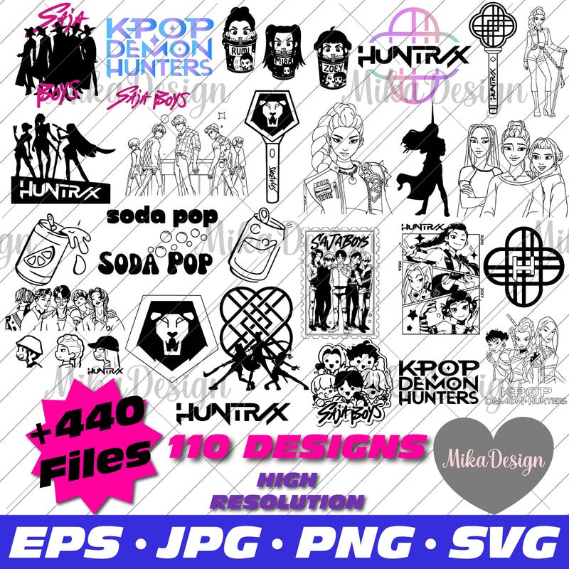Rumi kpop demon hunters clip art black and white - Etsy.de