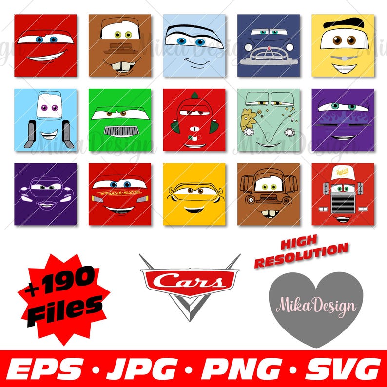 Cars Faces Cliparts, Cars SVG, Cars Tshirt Design, Cars Sublimation ...