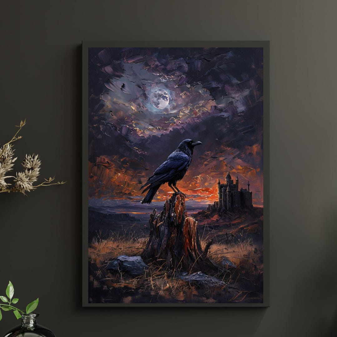 Moonlight Crow and Medieval Castle Wall Art, A Dark Majestic Gothic ...