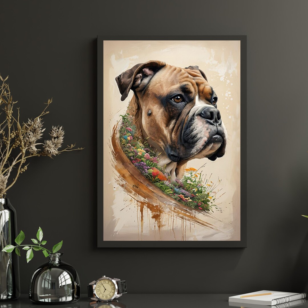 Boxer Wall Art With a Garden Design for Dog Lover and Garden Enthusiast ...