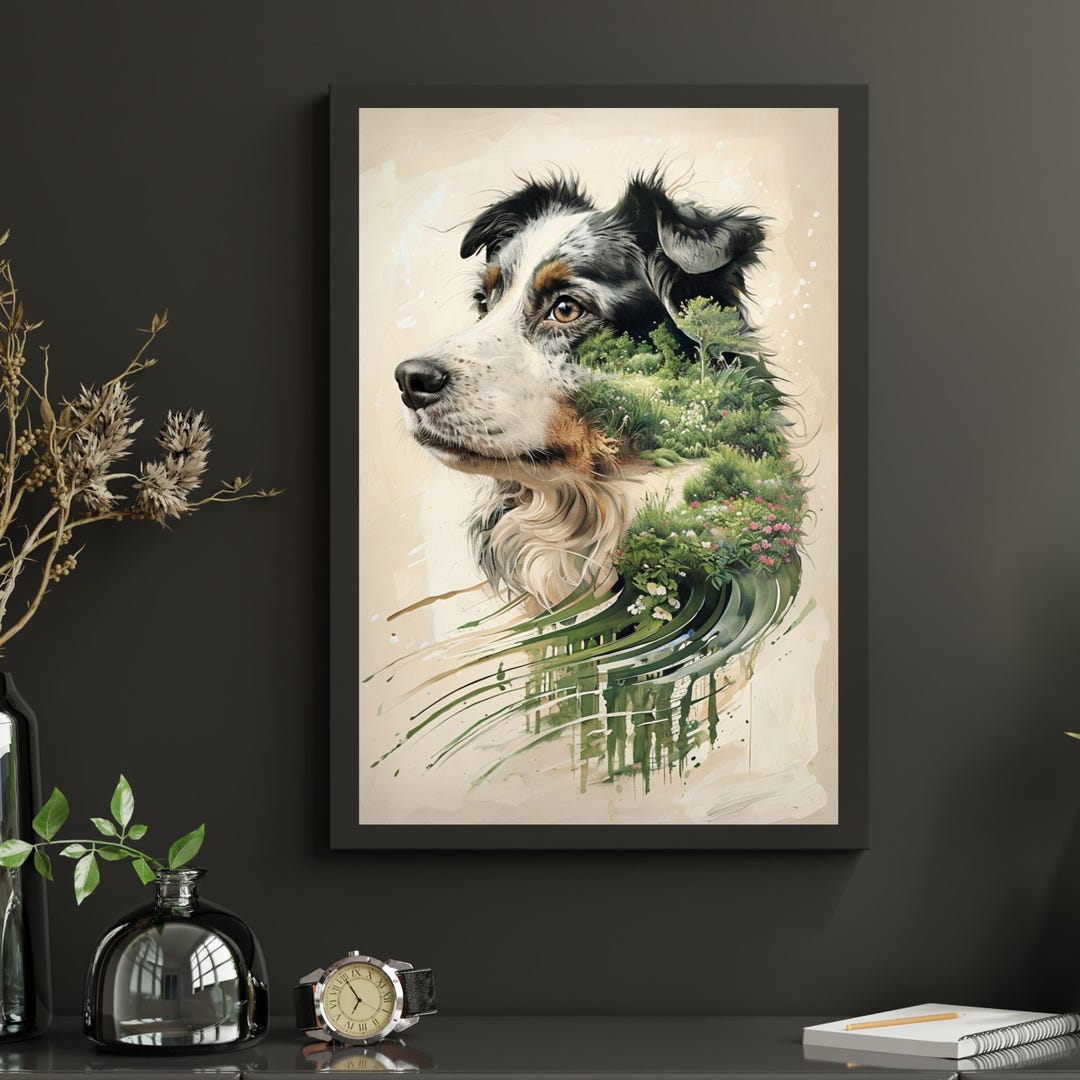 Border Collie Wall Art With a Garden Landscape Nature Design Dog Lover ...