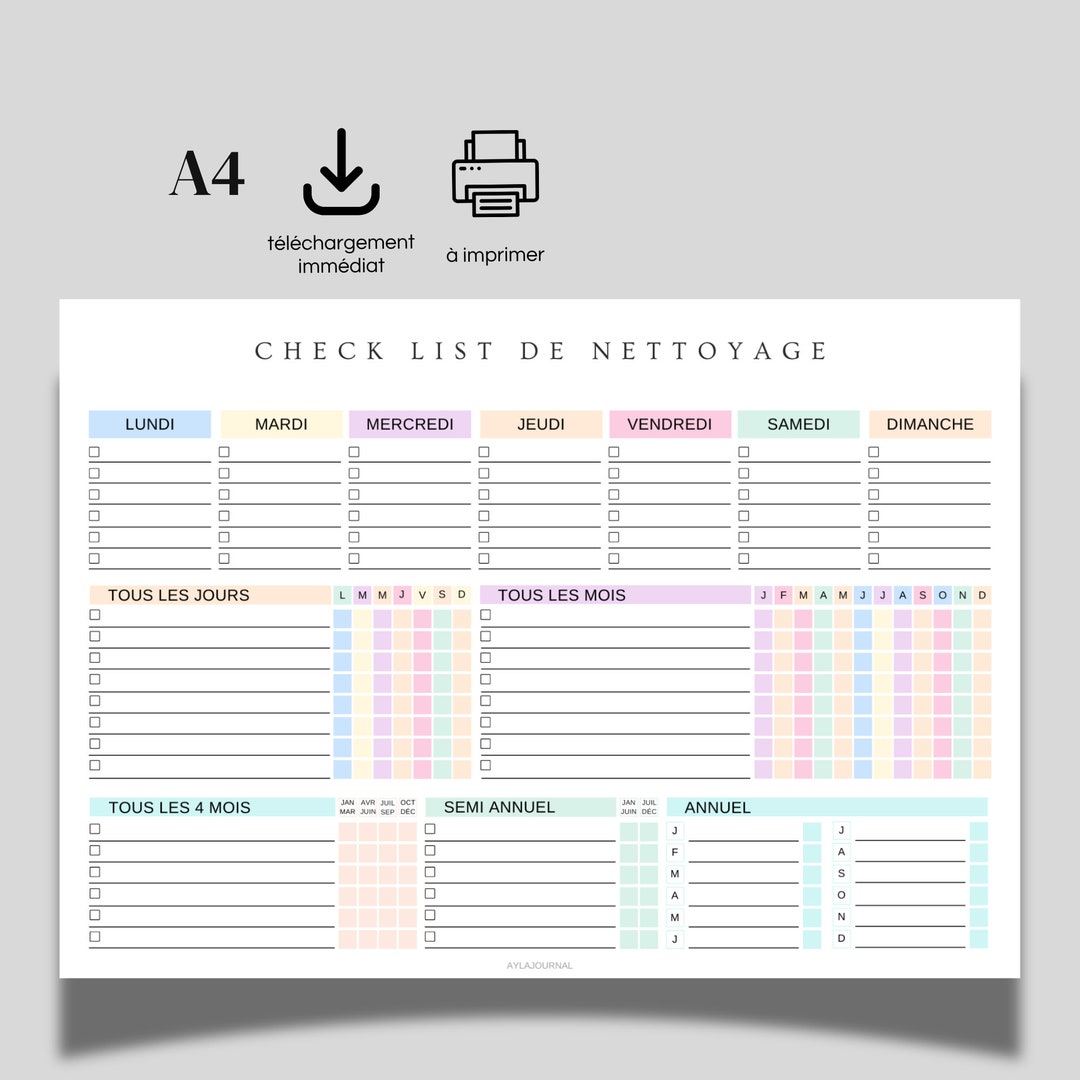 Check list de nettoyage / checklist de menage à imprimer en formato A4 ...