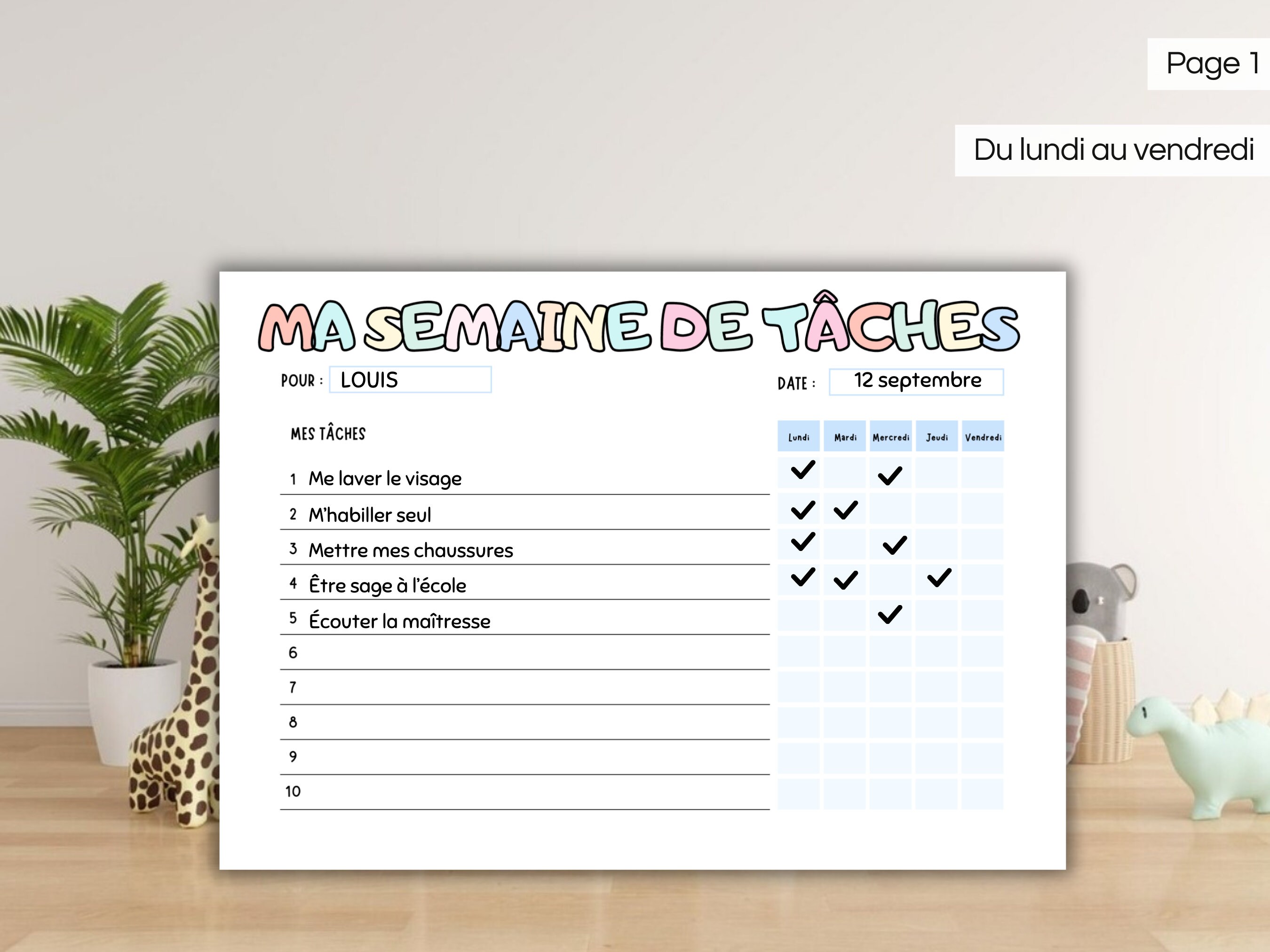 Routine Enfant à Imprimer Tableau Routine Bleu Organisation Enfant ...
