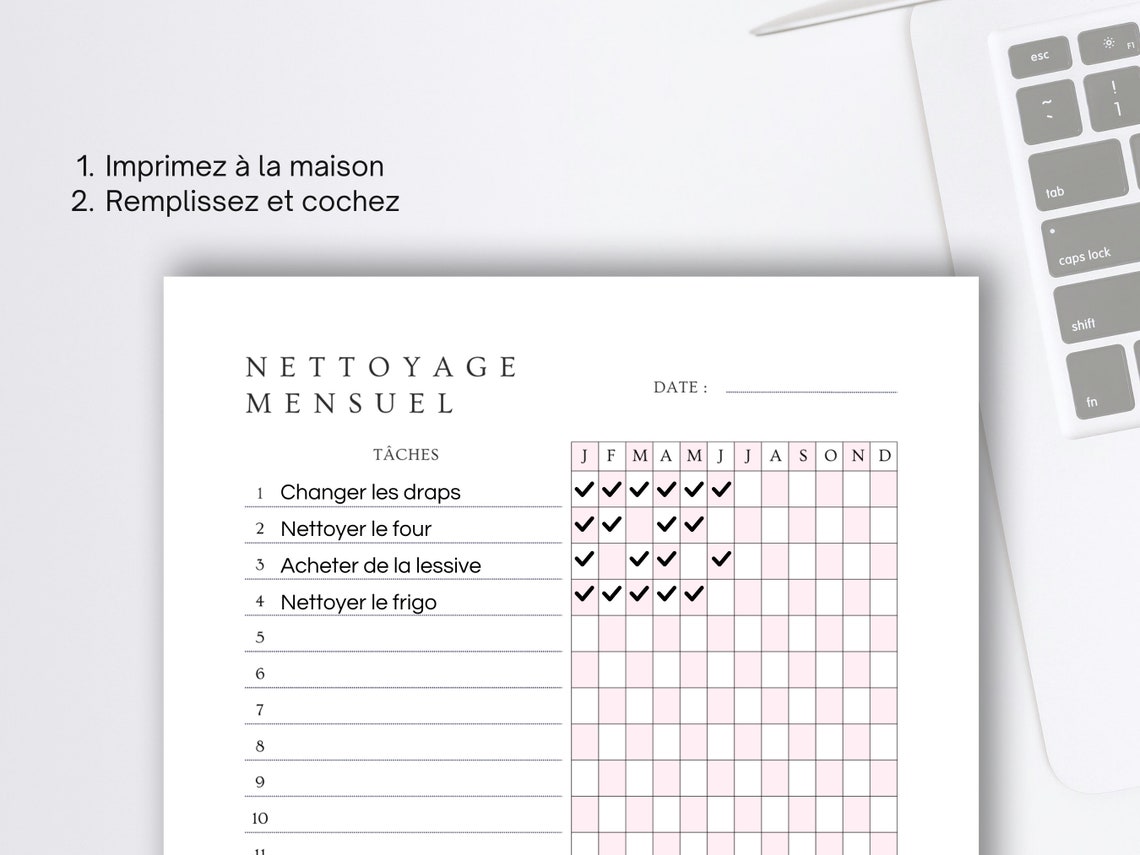 Check List De Nettoyage / Checklist De Menage à Imprimer En Format A4, Template Planning De ...