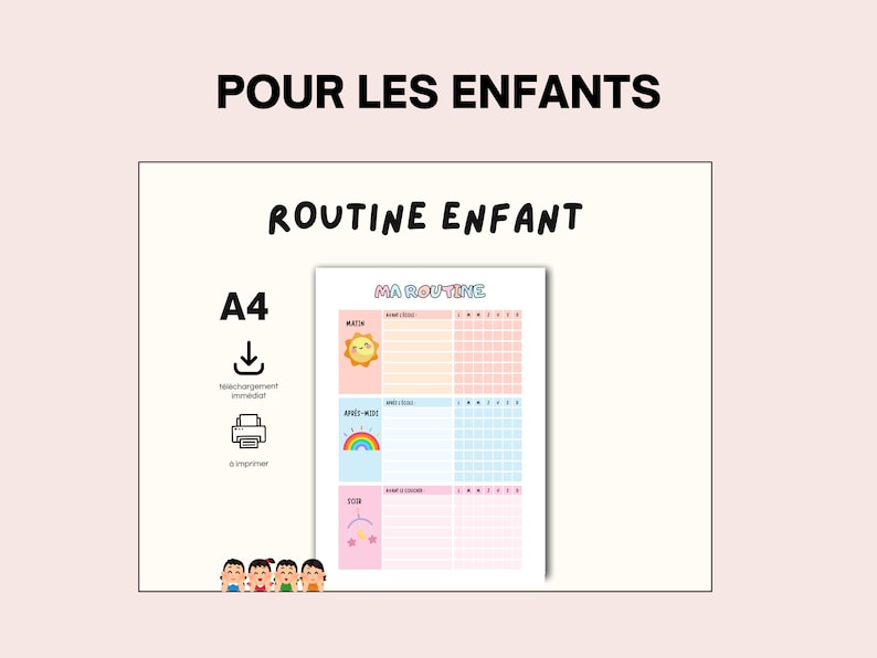 Routine Enfant à Imprimer Tableau Routine Bleu Organisation Enfant ...