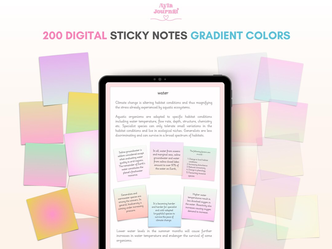 Digital Sticky Notes, Individual Png, Transparent Gradient Colors Post ...