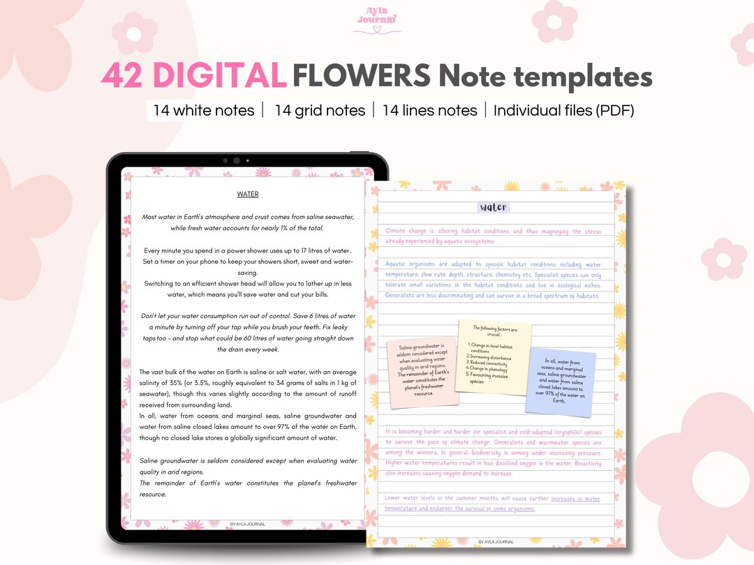 Flowers Digital Note Templates for Samsung Notes, Flowers, Nice Colors ...