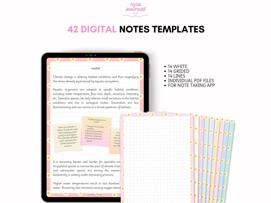 Samsung Notes Templates: Floral Digital Paper, Grid & Lined (PDF ...
