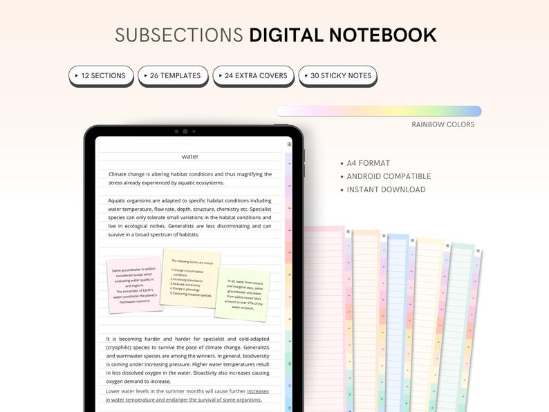Samsung Notes Digital Notebook With Subsections, With Rainbow Colors ...