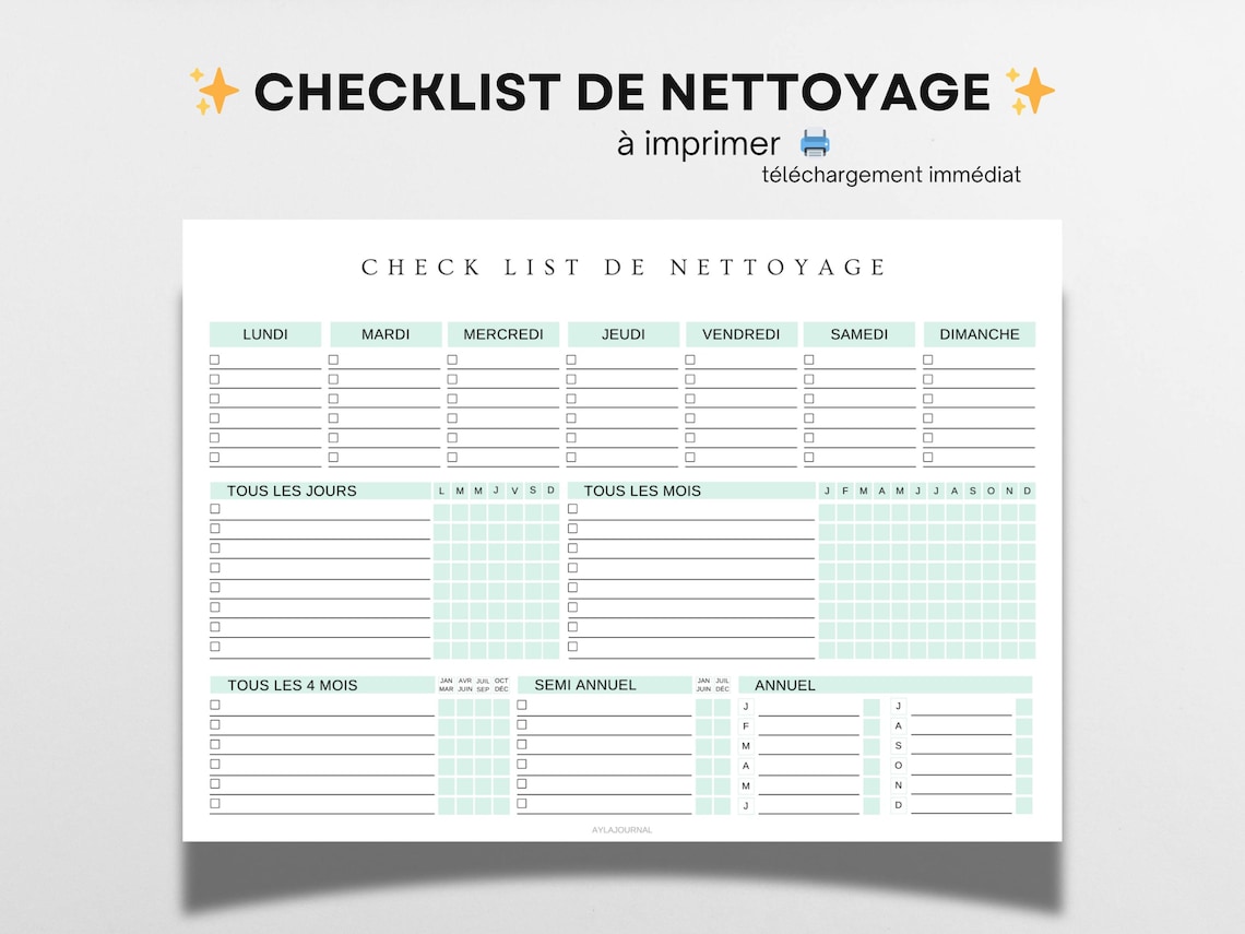 Check List De Nettoyage / Checklist De Menage à Imprimer En Format A4 ...