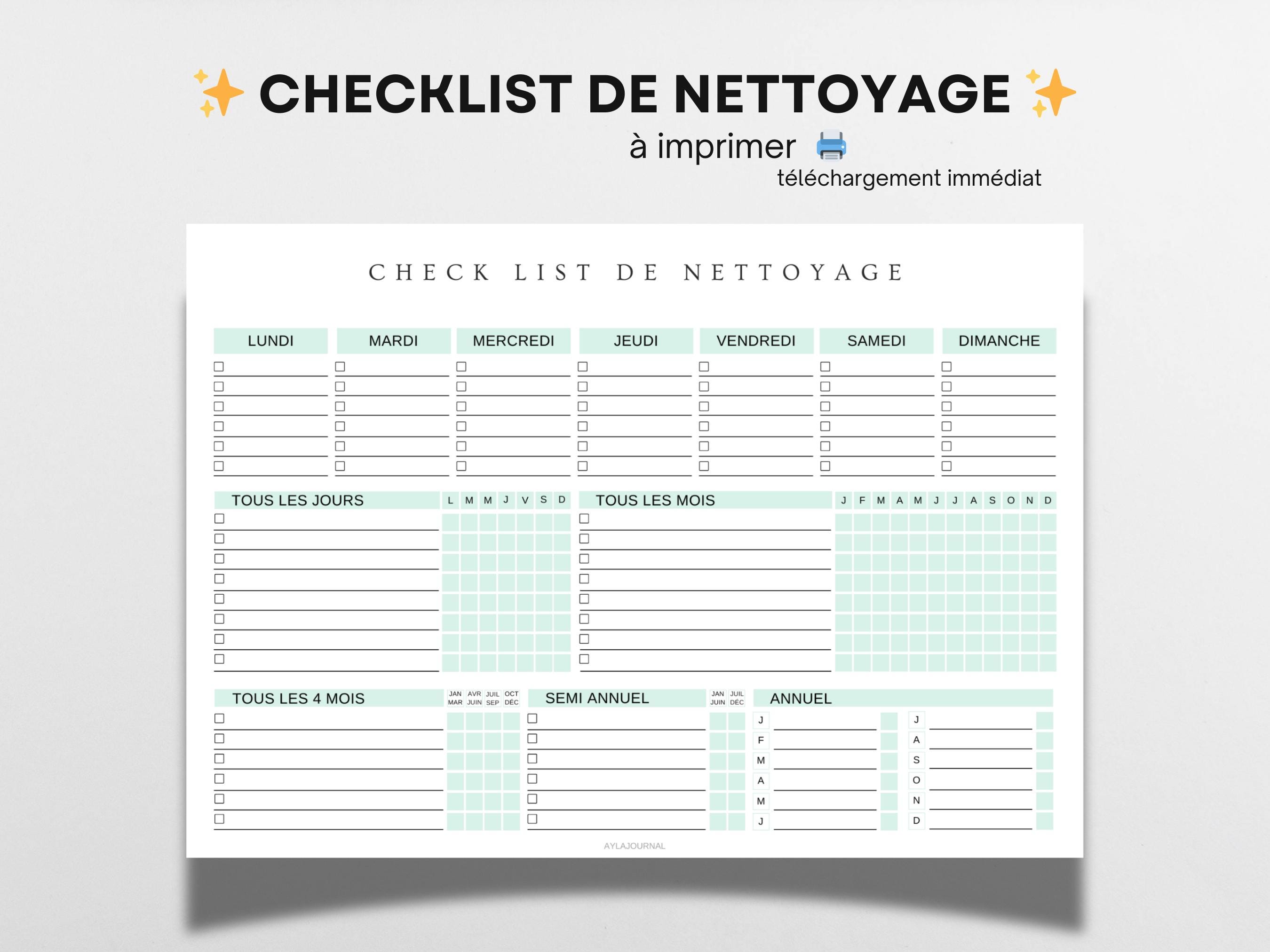 Check List De Nettoyage / Checklist De Menage à Imprimer En Format A4 ...