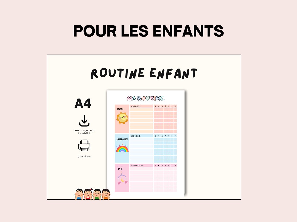Routine Enfant à Imprimer Tableau Routine Rose Organisation Enfant ...