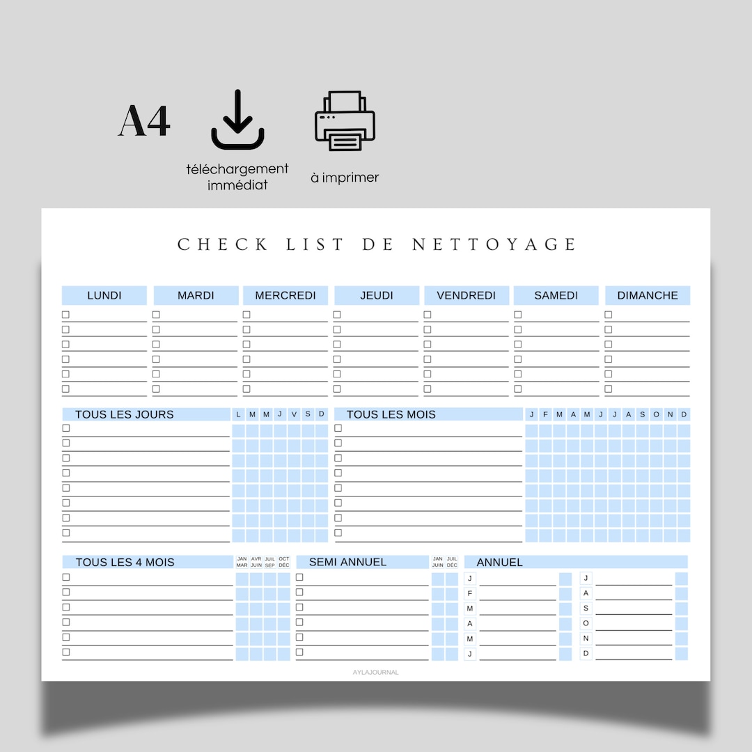 Check list de nettoyage / checklist de menage à imprimer en formato A4 ...