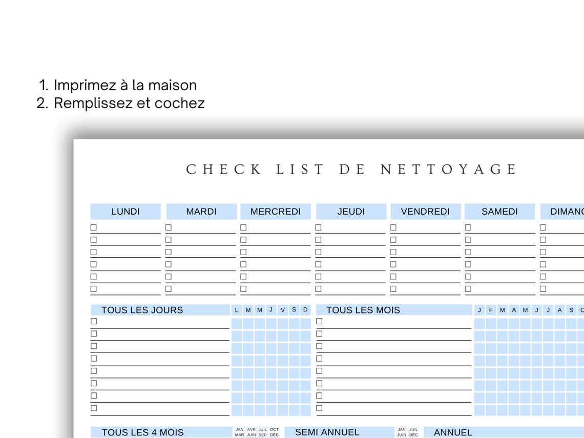 Check List De Nettoyage / Checklist De Menage à Imprimer En Format A4 ...