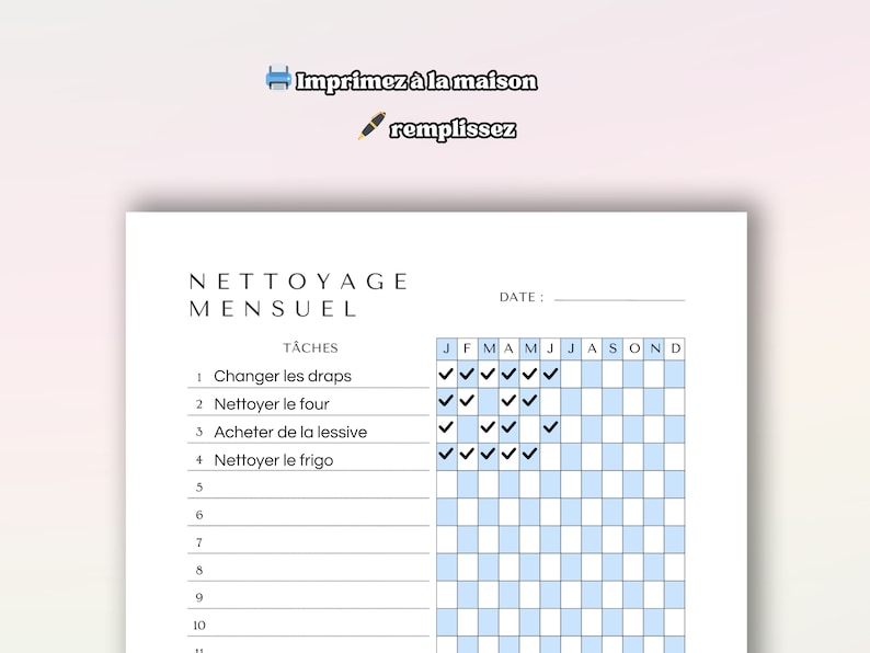 Check List De Nettoyage / Checklist De Menage à Imprimer En Format A4, Template Planning De ...