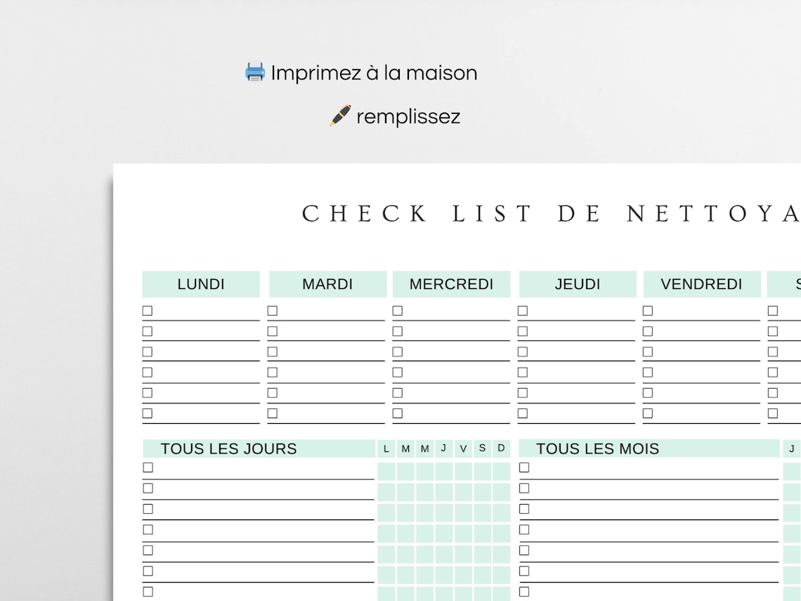 Check List De Nettoyage / Checklist De Menage à Imprimer En Format A4 ...