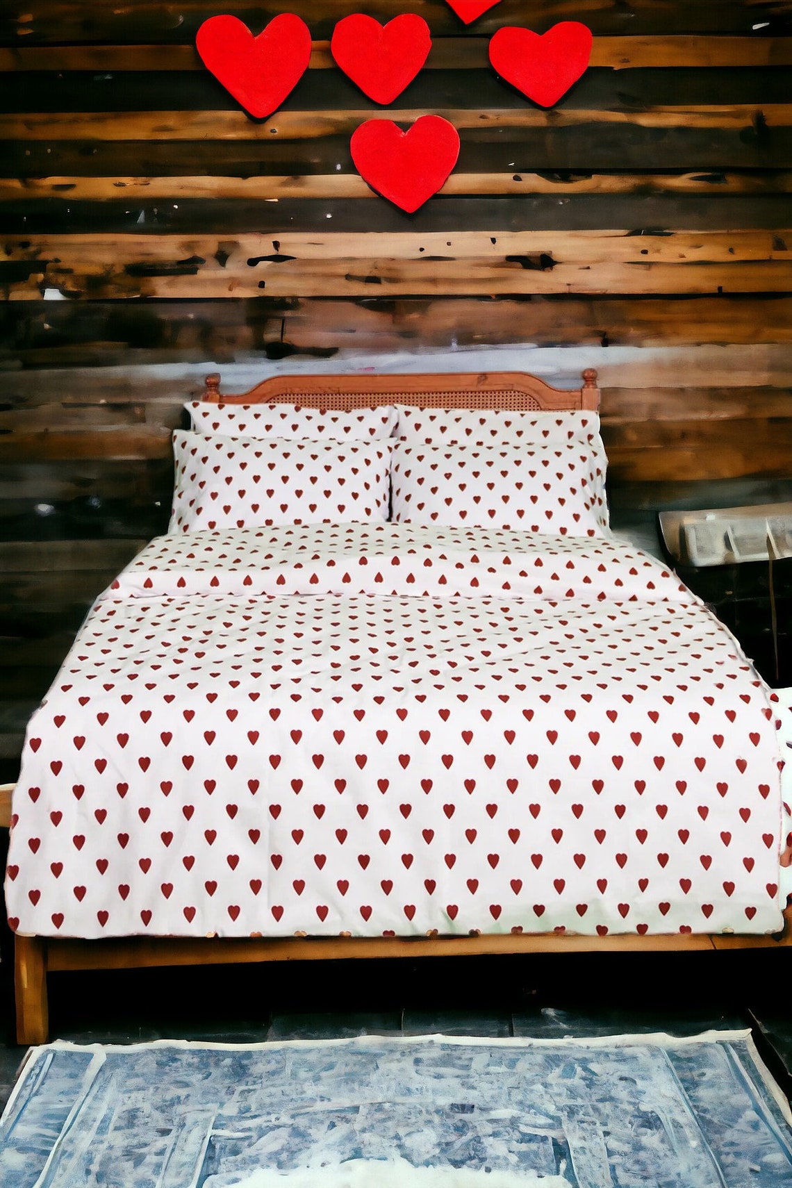Romantic Red Heart Pattern Double Bed Duvet Cover Set - Etsy