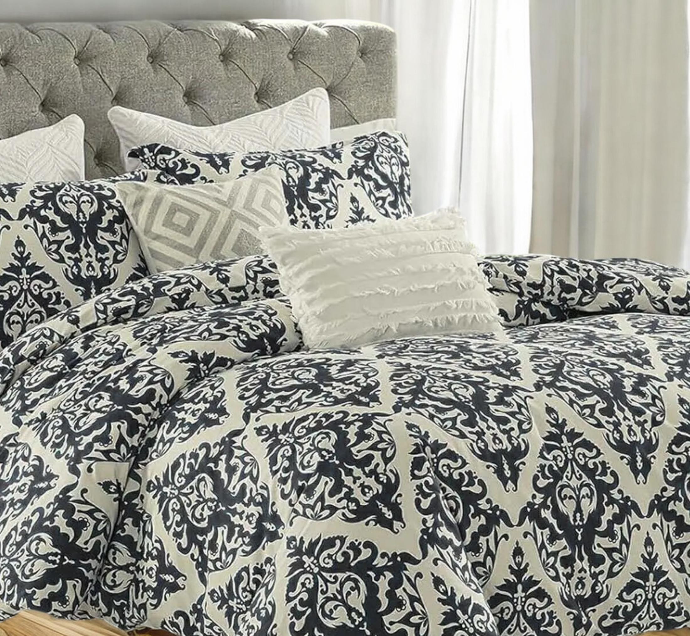 Luxury Damask, Black Double Bed Duvet Cover Set With Fitted Sheet - Etsy