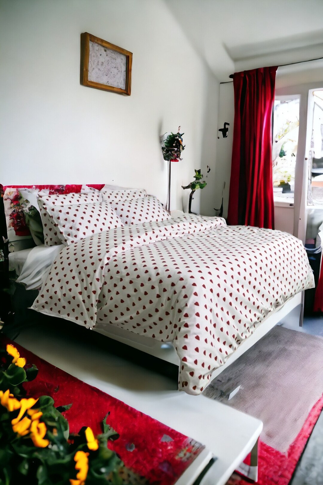Romantic Red Heart Pattern Double Bed Duvet Cover Set - Etsy