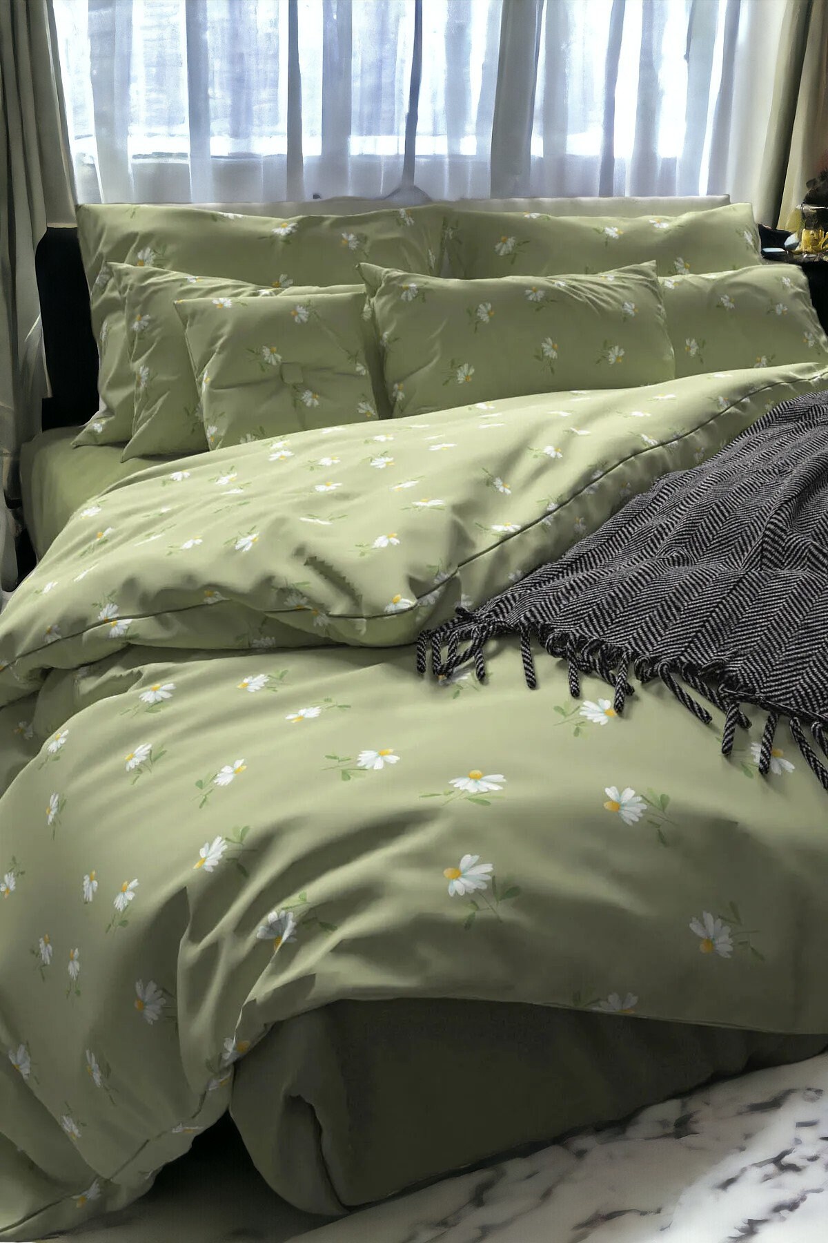 Green Daisy: Double Bed Cotton Duvet Cover Set - Etsy