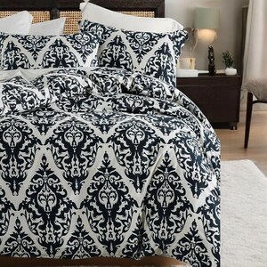 Luxury Damask, Black Double Bed Duvet Cover Set With Fitted Sheet - Etsy