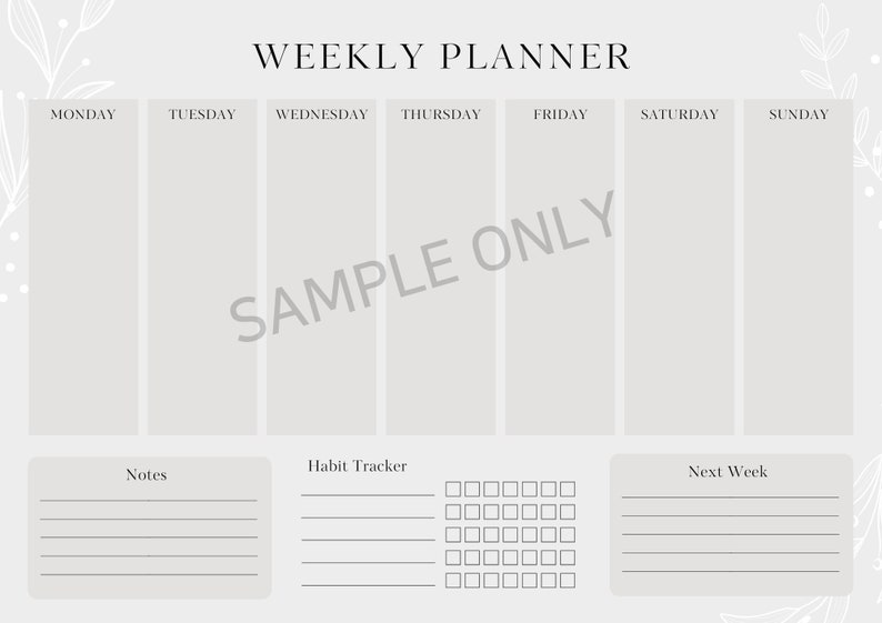 Landscape Weekly Planner Template With Habit Tracker printable - Etsy
