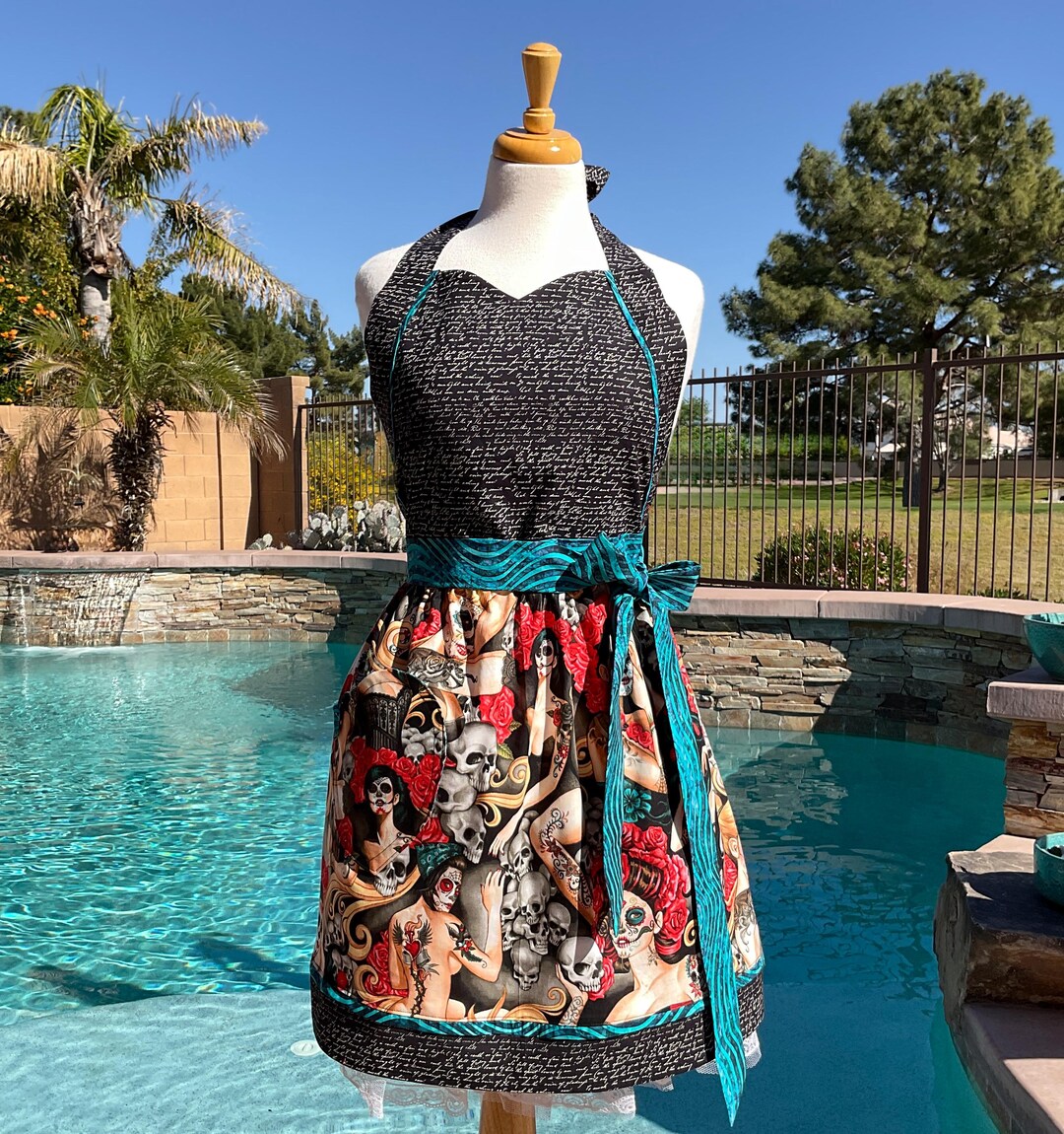 Las Elegantes Retro Sassy Apron With Gathered Waist/womens Misses and ...