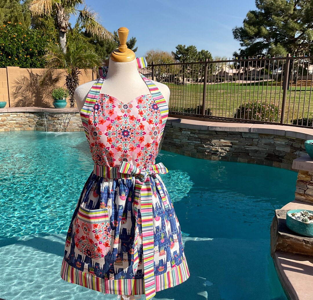 Lovely Llamas/ Sassy / Retro Sassy Apron With Gathered Waist/womens ...