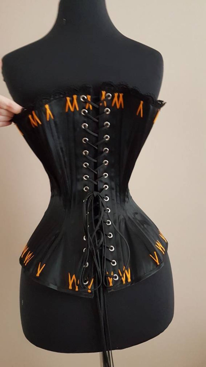 Black Satin Coutil Overbust Corset With Custom Flossing - Etsy Denmark