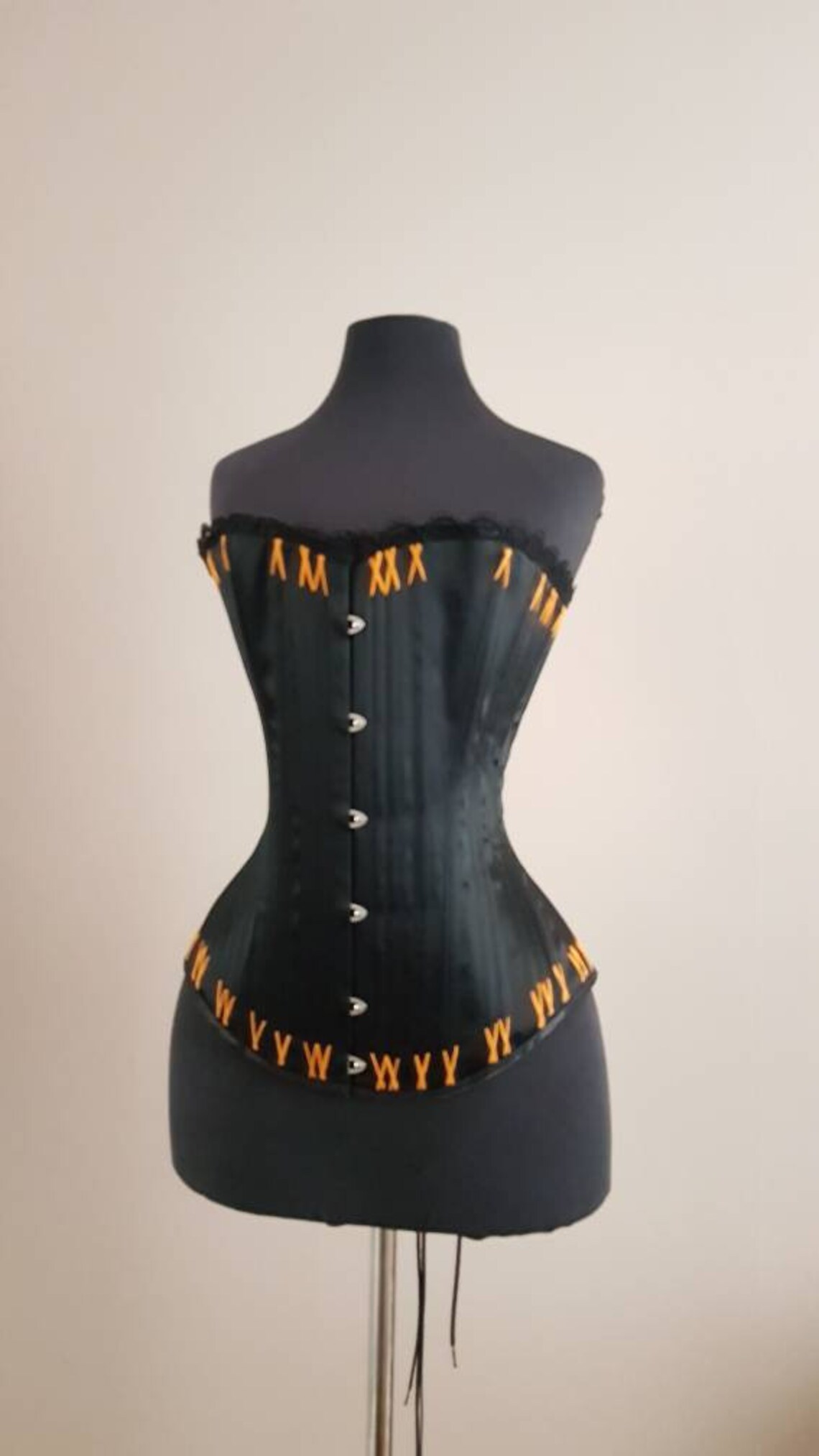 Black Satin Coutil Overbust Corset With Custom Flossing - Etsy