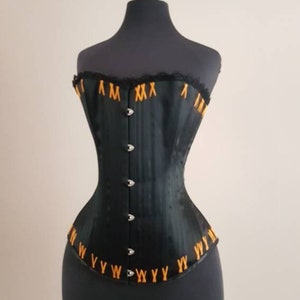 Black Satin Coutil Overbust Corset With Custom Flossing - Etsy