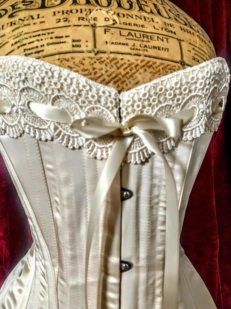 Evelyn- Bespoke Edwardian S-bend Bridal Corset in Ivory Silk With Aglet ...