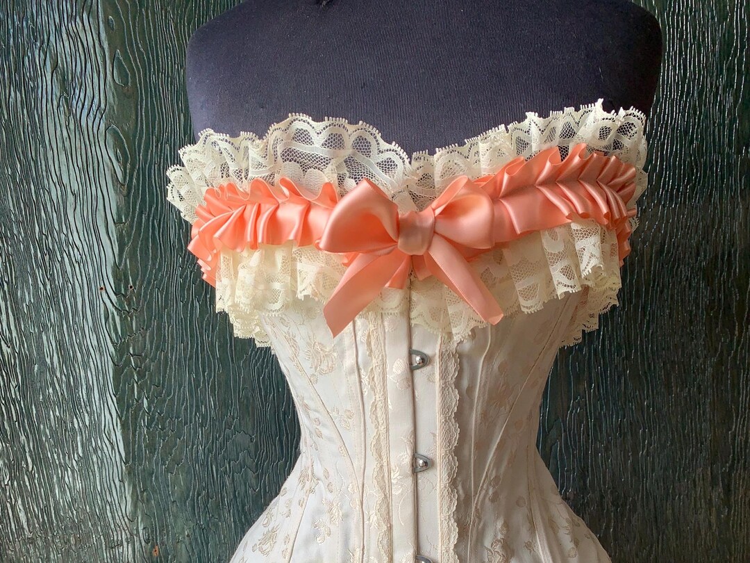 Edwardian Corset: Ivory Cotton Coutil With Peach Lace, 22" Waist - Etsy