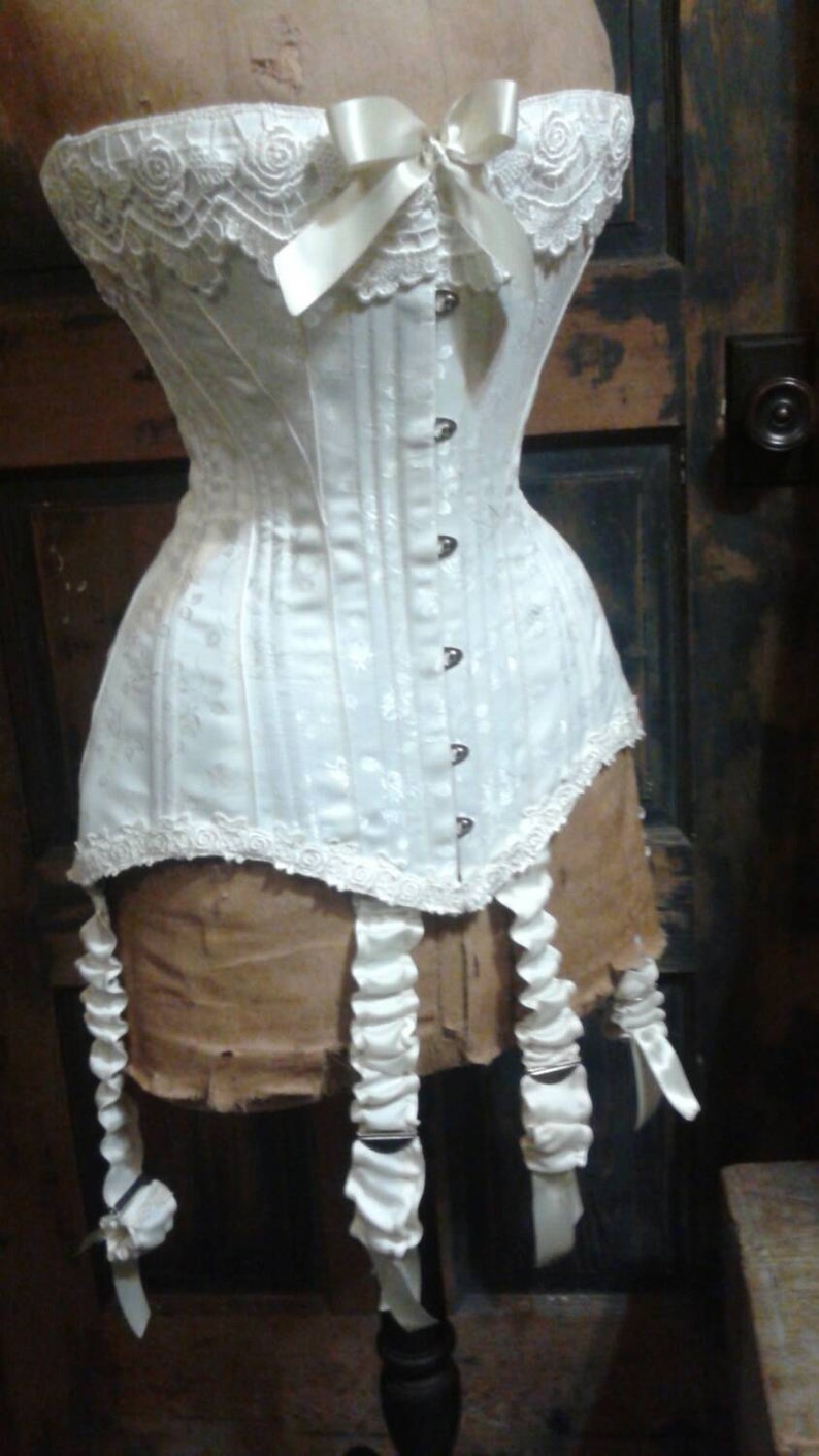 Romantic Ivory Brocade Corset With Garters - Etsy