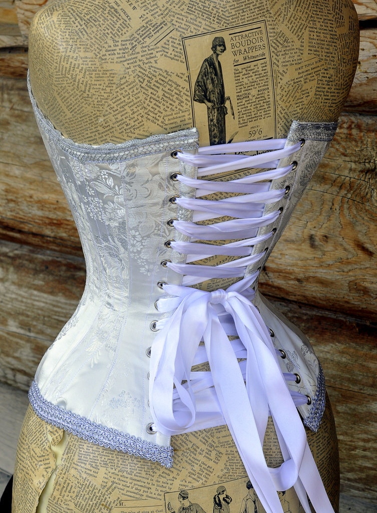 Wedding Corset- Victorian Overbust- Lingerie- White and Silver- Wedding ...
