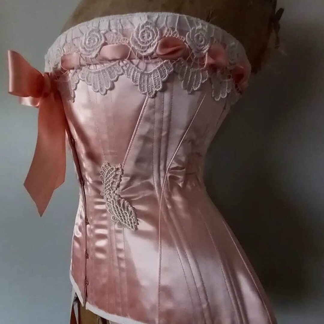 GUINEVERE… Classic Edwardian S- Bend Peach Satin Couture Corset With ...