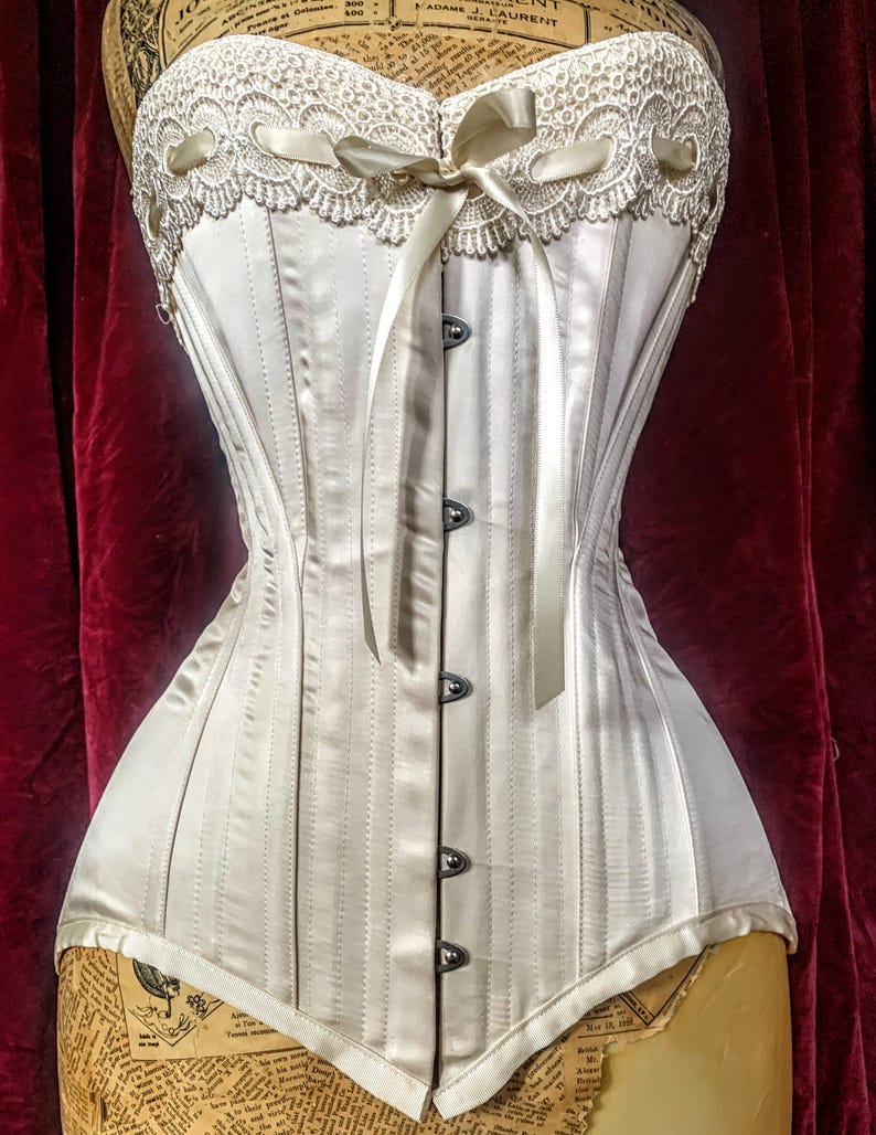 Evelyn- Bespoke Edwardian S-bend Bridal Corset in Ivory Silk With Aglet ...