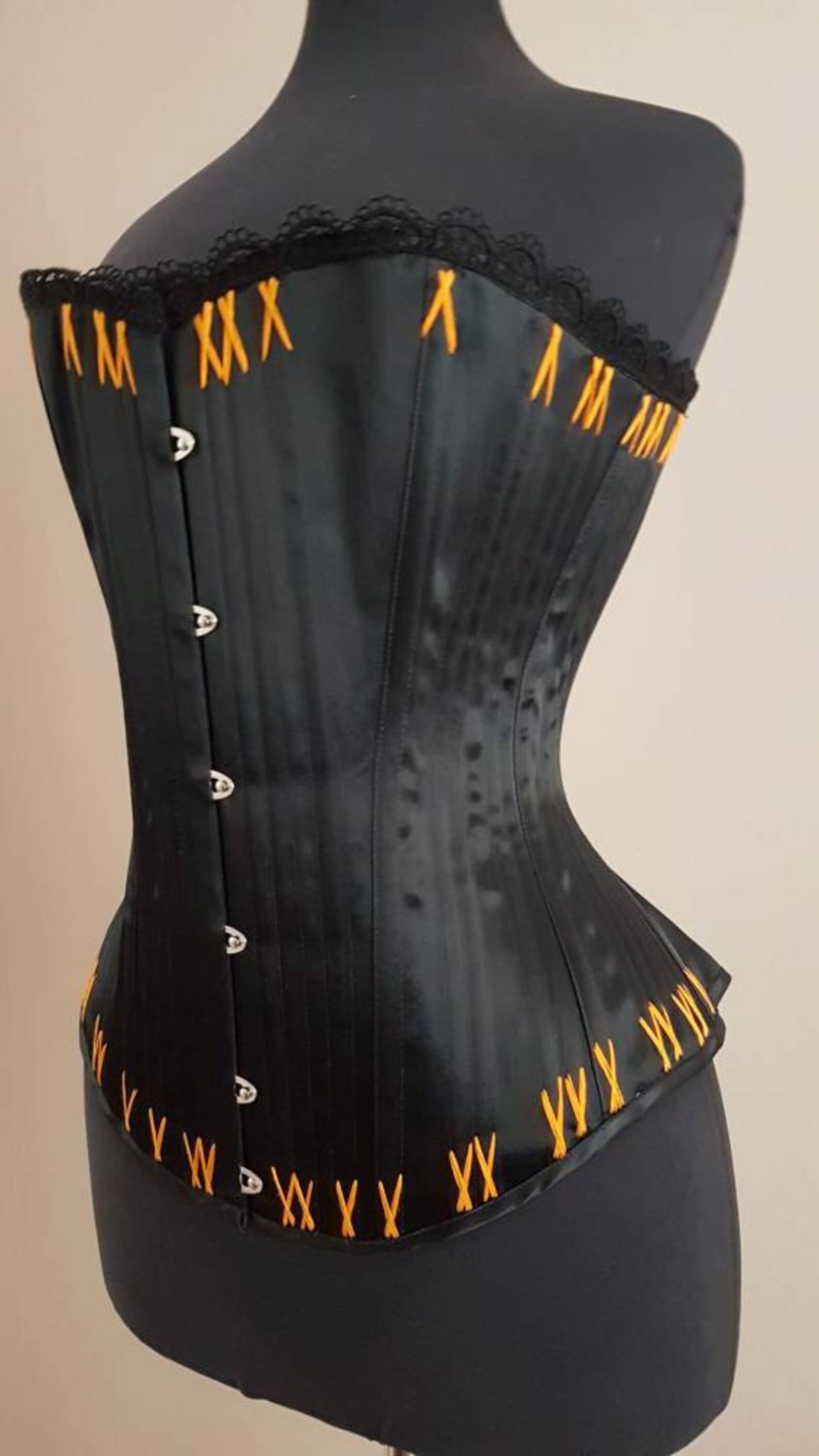 Black Satin Coutil Overbust Corset With Custom Flossing - Etsy