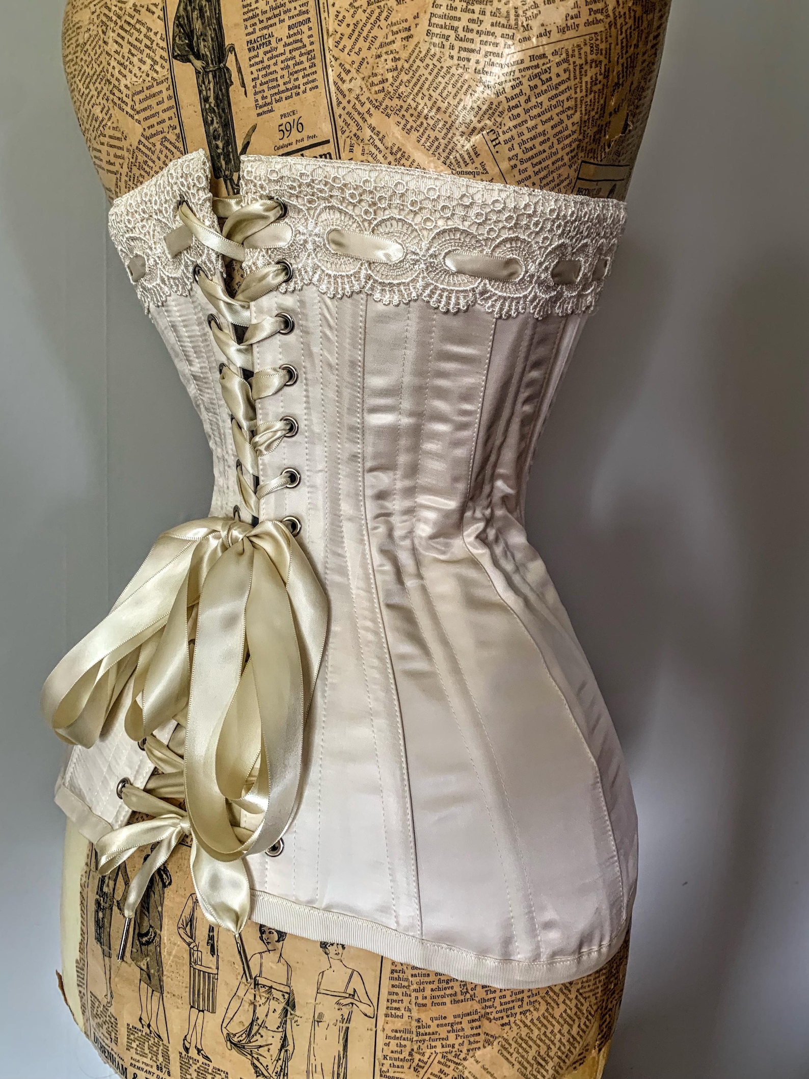 Evelyn- Bespoke Edwardian S-bend Bridal Corset in Ivory Silk With Aglet ...
