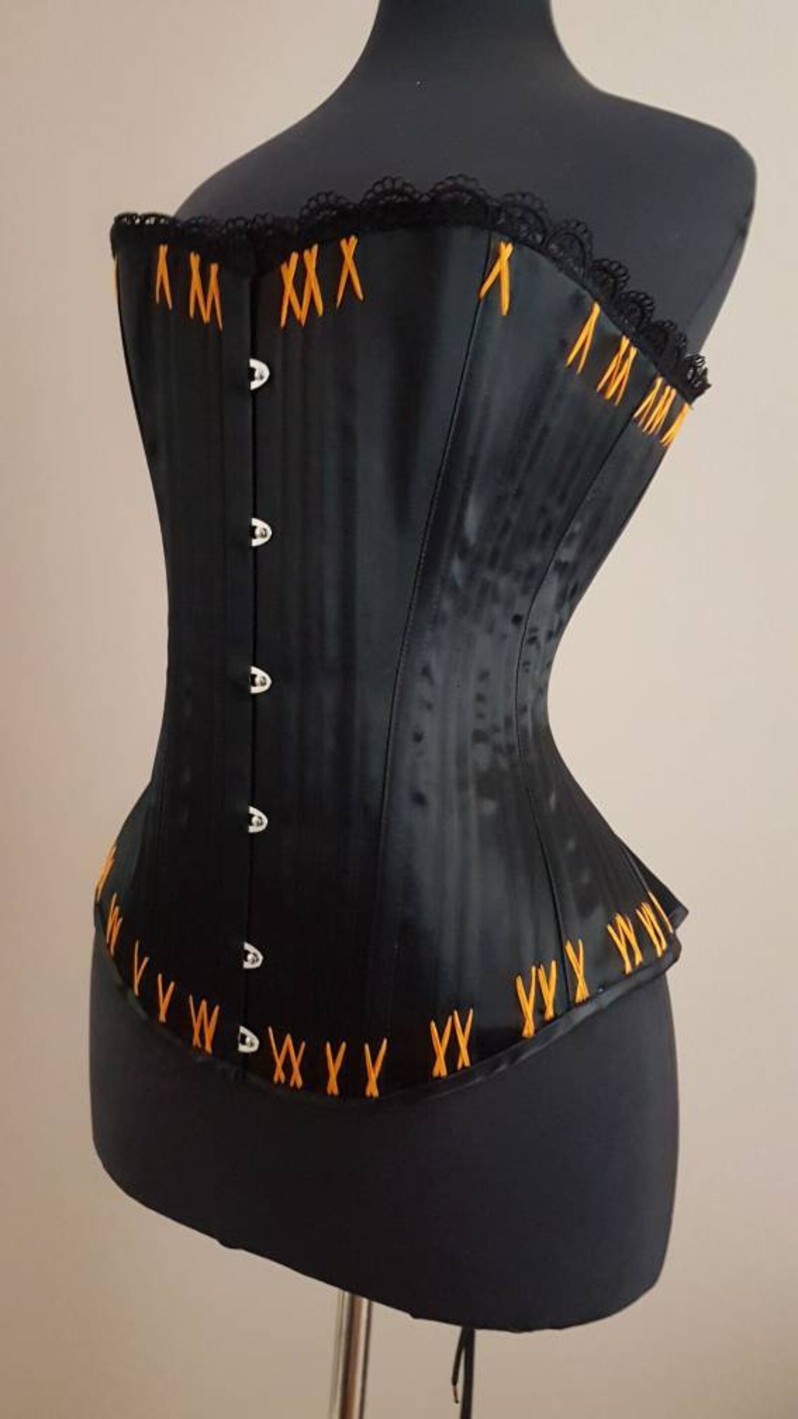 Black Satin Coutil Overbust Corset With Custom Flossing - Etsy