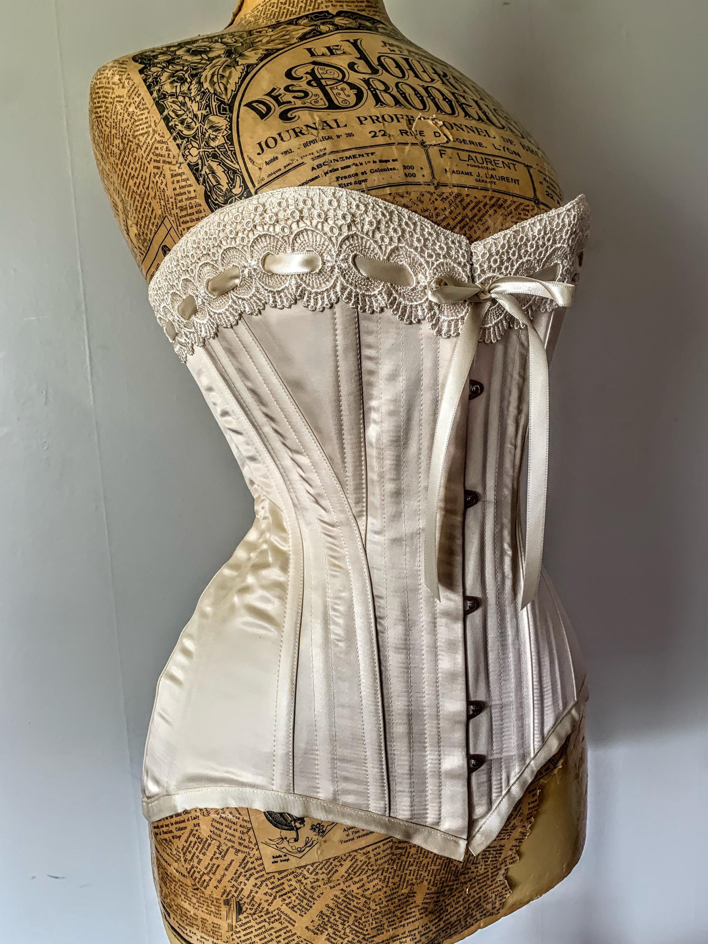 Evelyn- Bespoke Edwardian S-bend Bridal Corset in Ivory Silk With Aglet ...